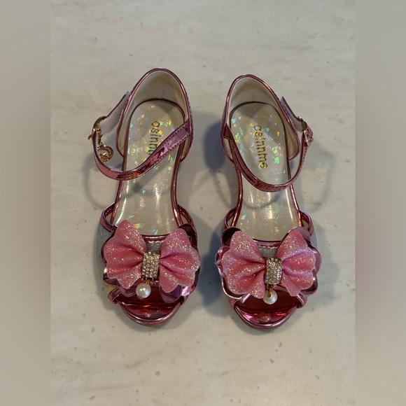 Shoes | Pink Glitter Bow Girls Heels | Poshmark